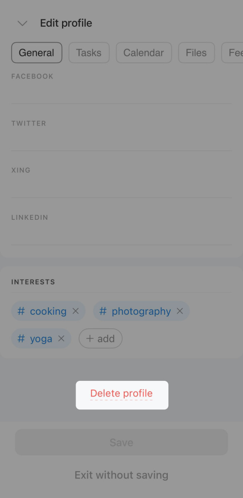 Delete Bitrix24 account in mobile app